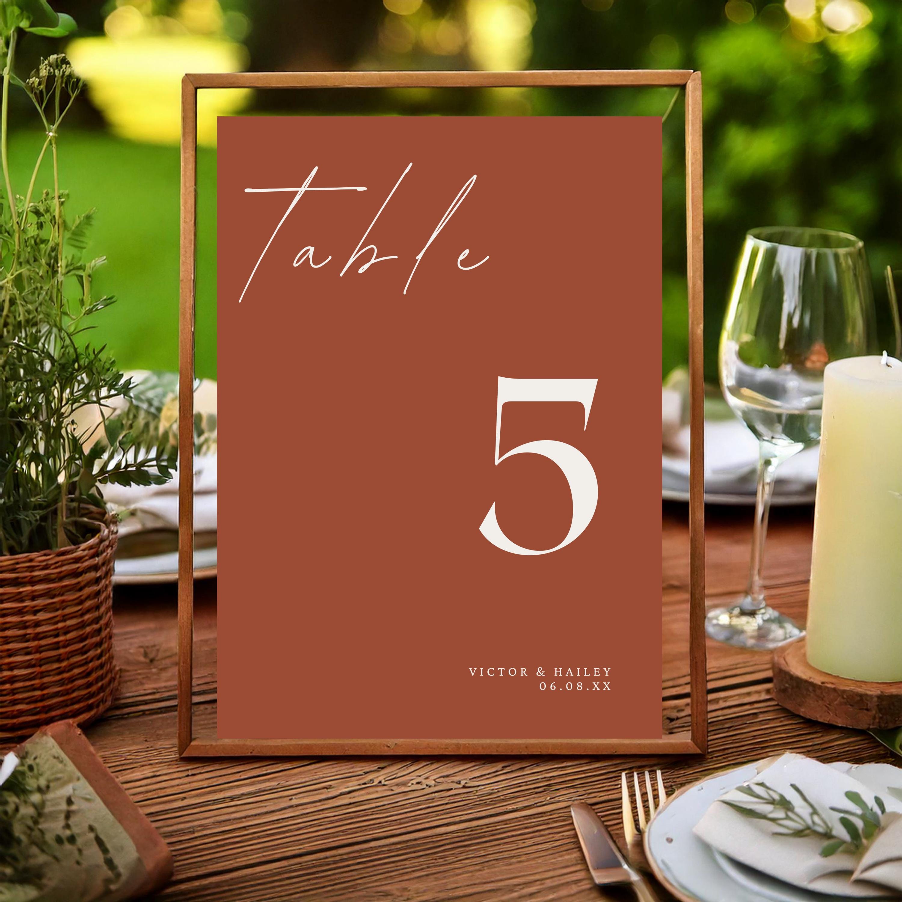 Burnt Orange Wedding Table Number Signs, Canva Editable Template, Table ...