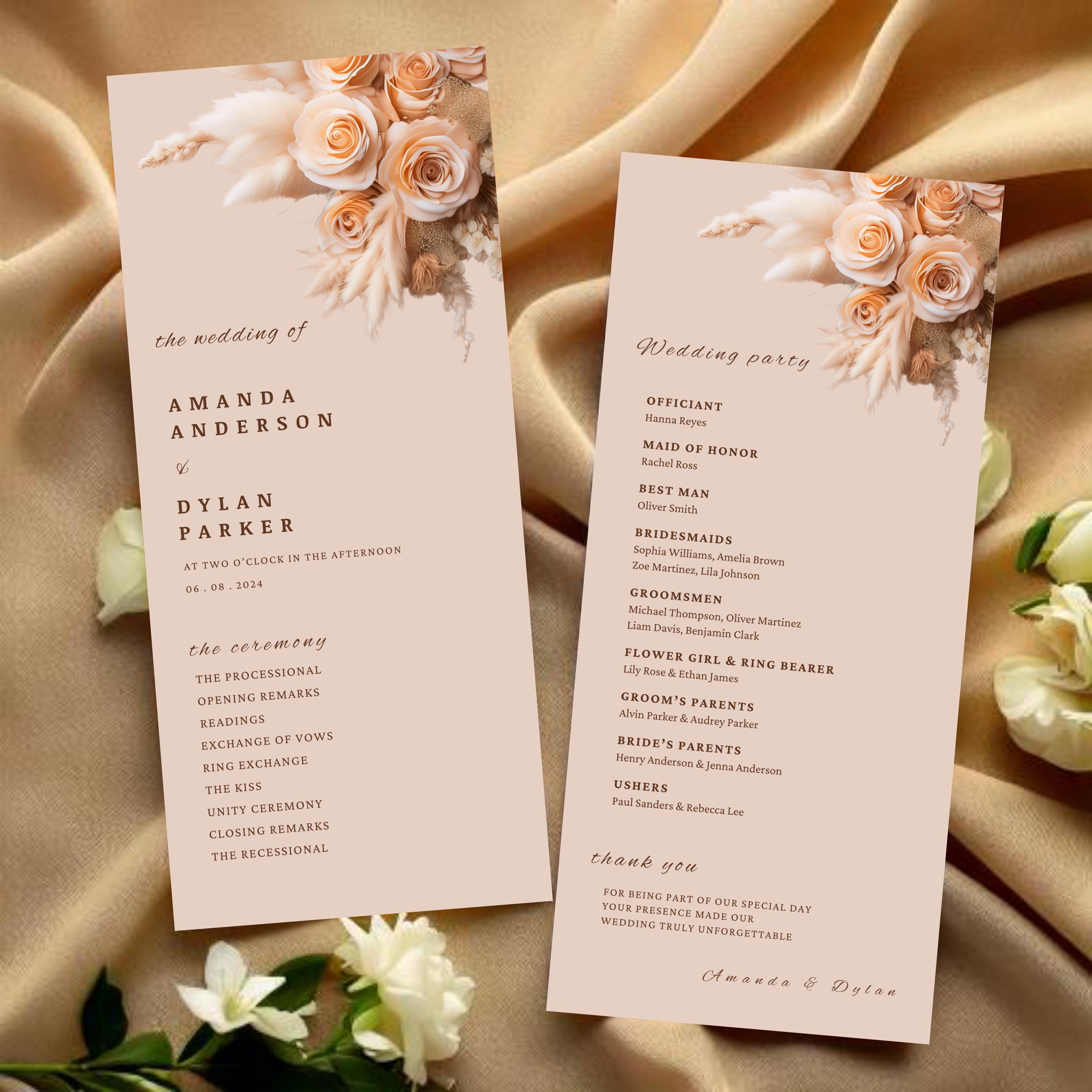 Pastel Orange Wedding Programs Template, Ceremony Program Itinerary ...