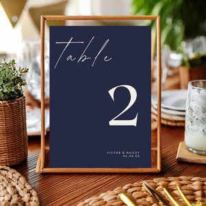 Navy Blue Wedding Table Number Signs, Canva Editable Template, Table ...