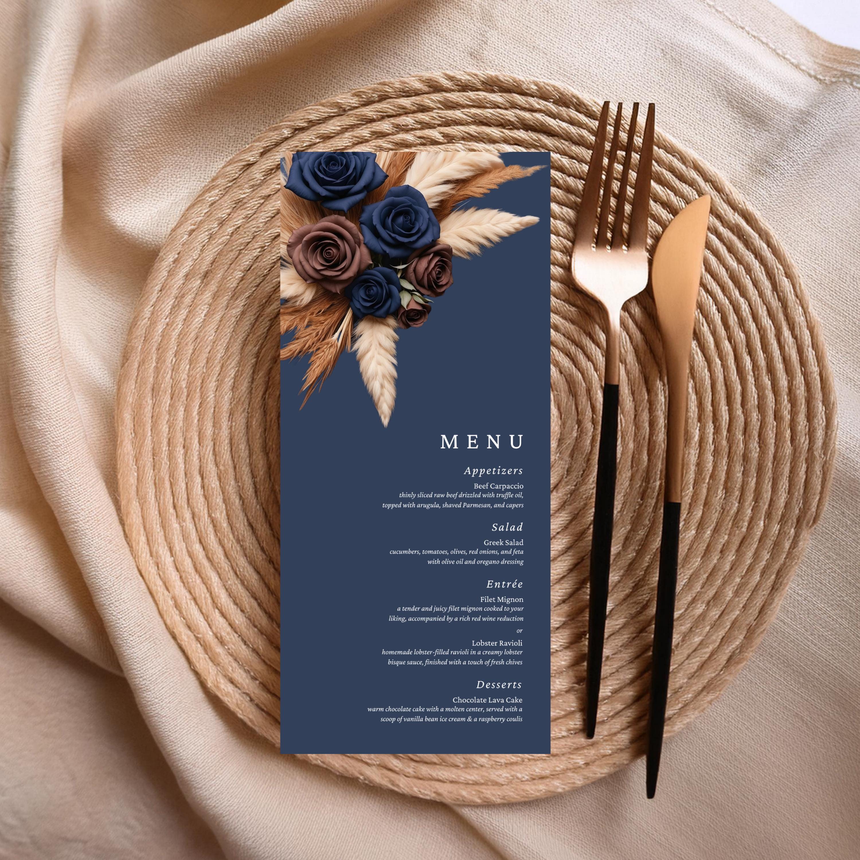 Navy Blue Chocolate Brown Floral Wedding Templates Bundle Set, Wedding ...