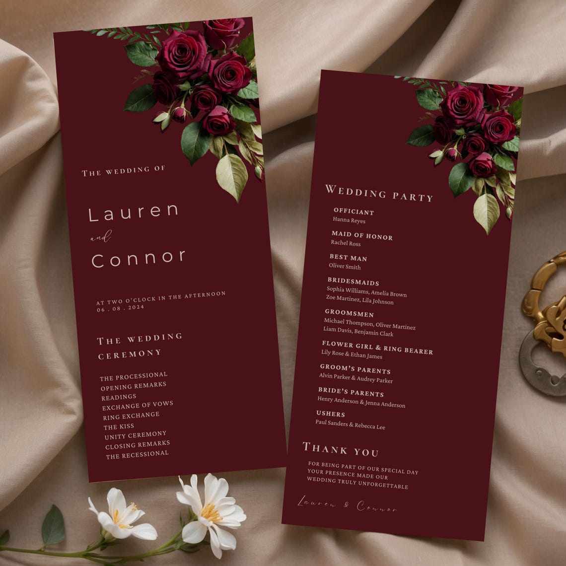 Burgundy Wedding Programs Template, Ceremony Program, Red Elegant Rose ...