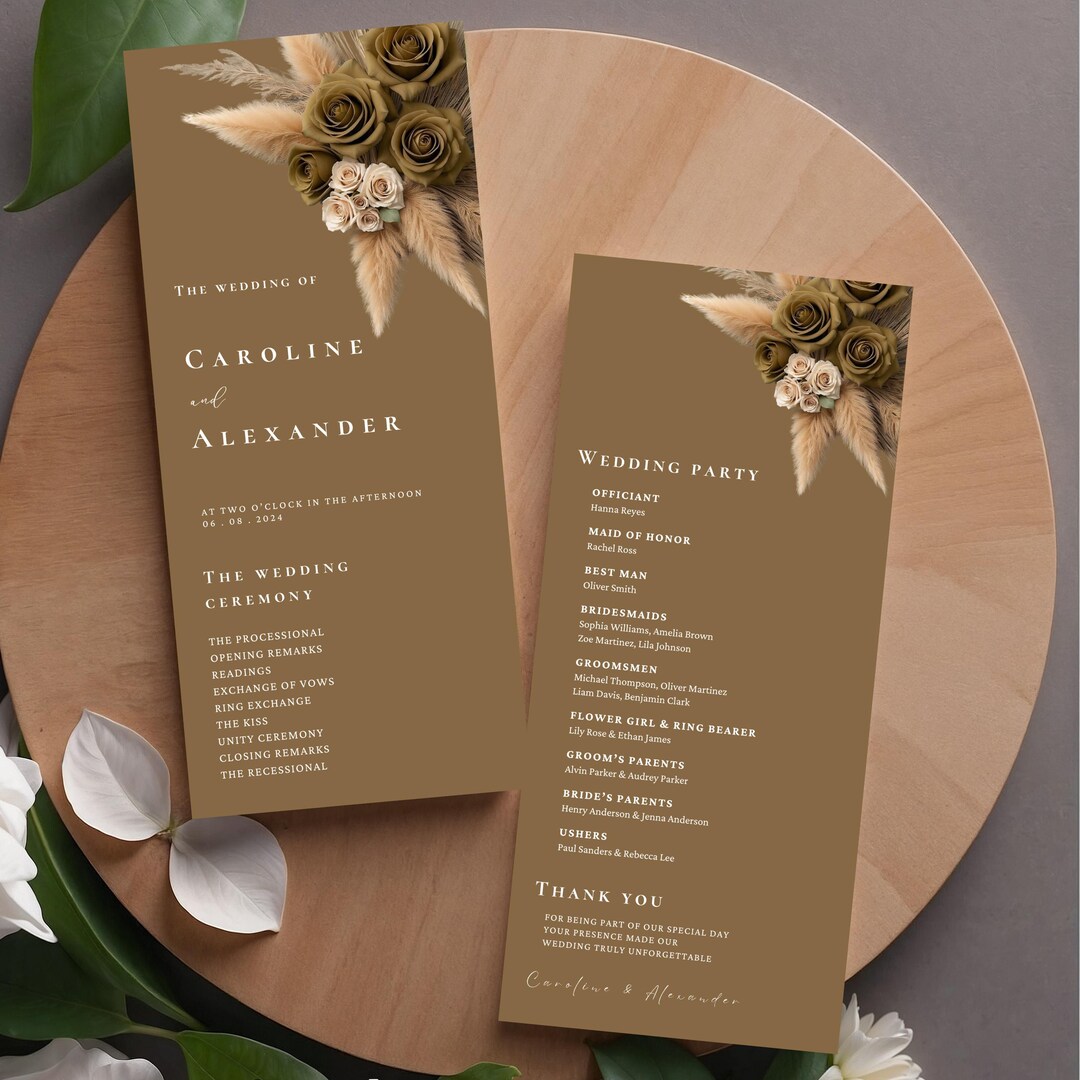 Olive White Cream Floral Wedding Programs Template, Ceremony Program ...