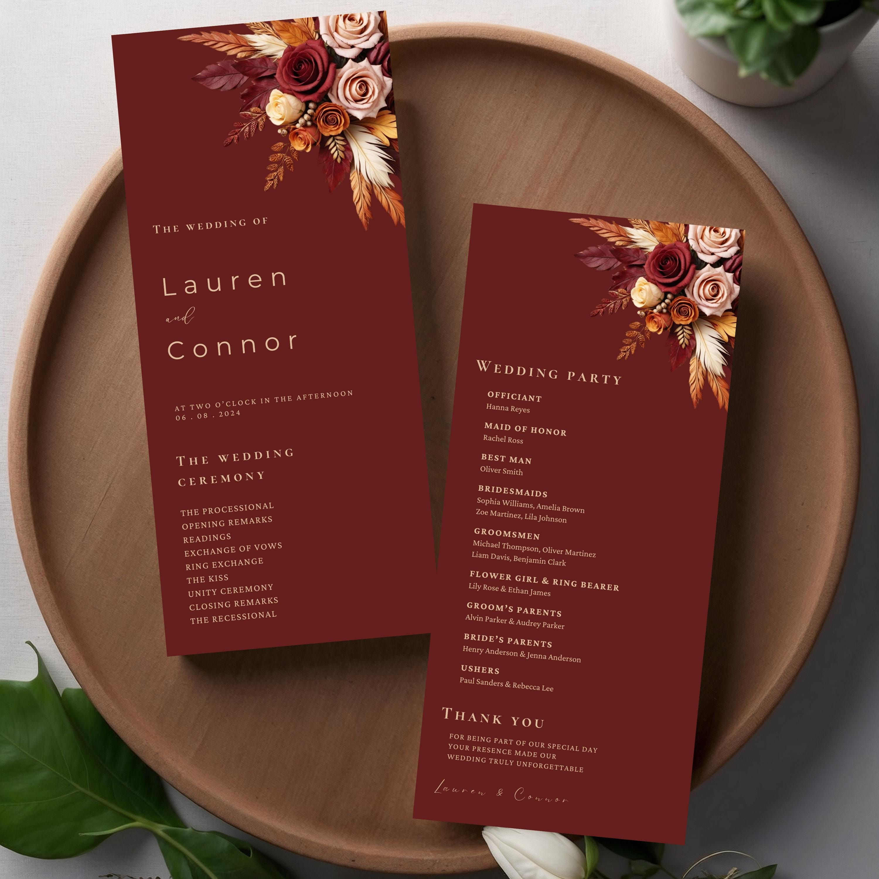 Fall Autumn Floral Wedding Programs Template, Ceremony Program ...