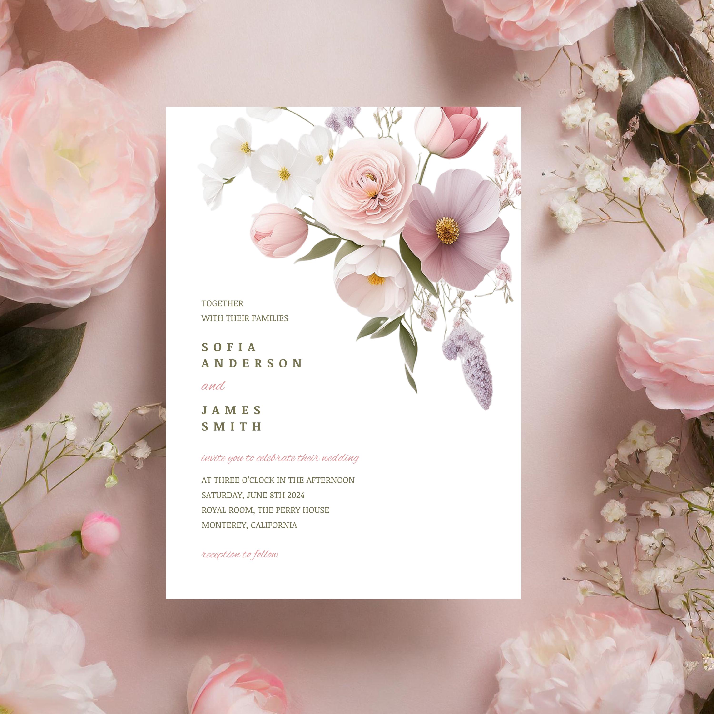 Blush Pink Floral Wedding Invitation Bundle Template, Pink Wedding ...
