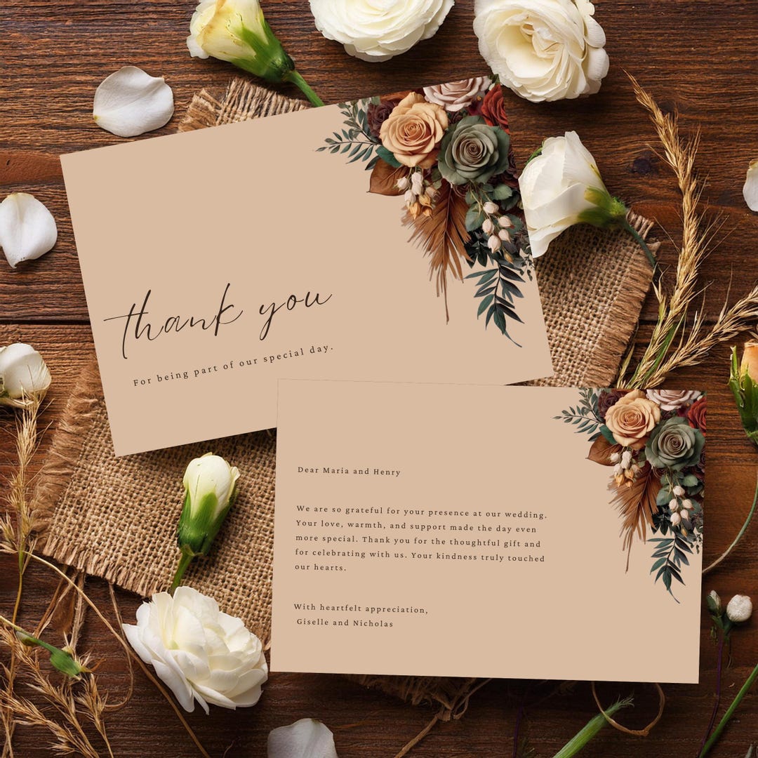 Rust Floral Thank You Card Wedding Editable Template, Canva Template # ...