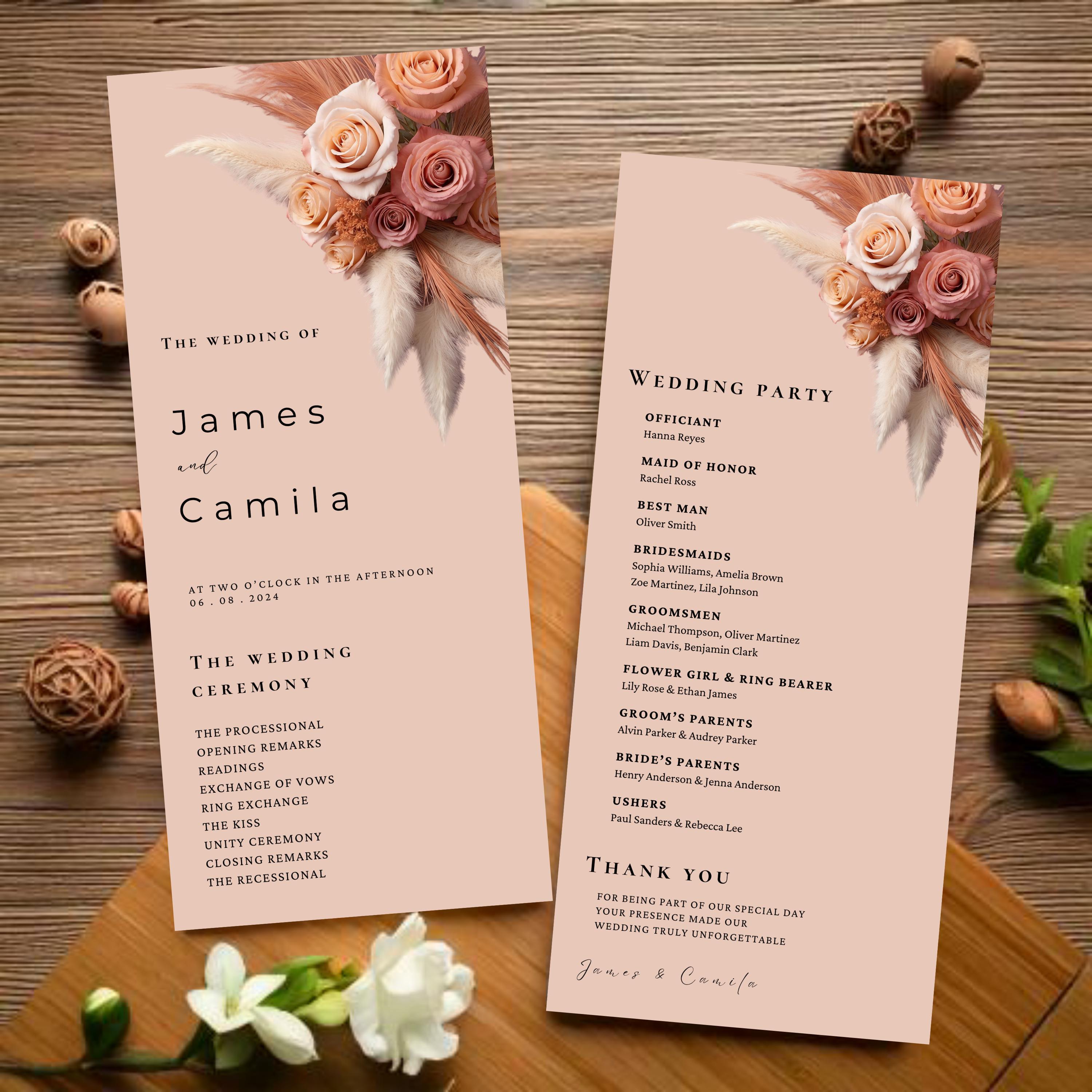 Peach Coral Floral Wedding Programs Template, Ceremony Program ...