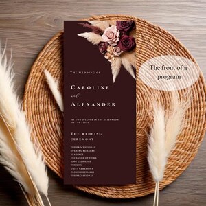 Burgundy, Rose Gold, Champagne Wedding Programs Template, Ceremony ...