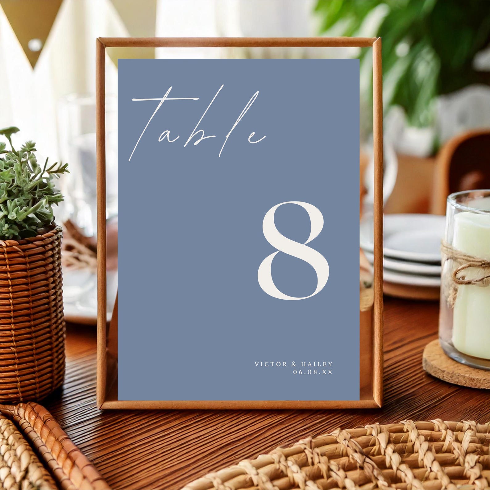 Dusty Blue Wedding Table Number Signs, Canva Editable Template, Table ...