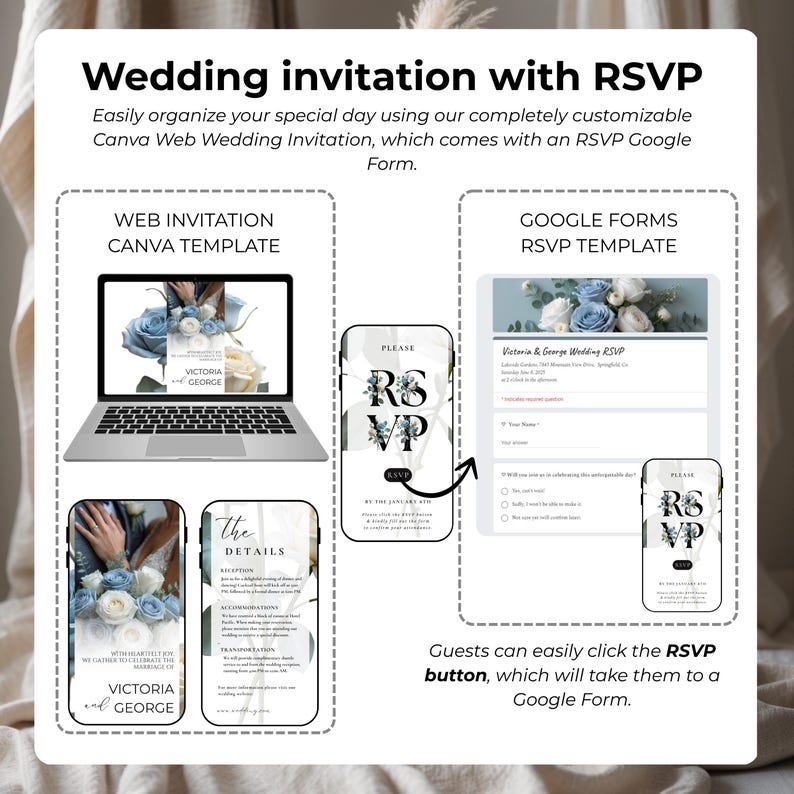 Dusty Blue Gentle White Floral Wedding Website Digital Invitation ...