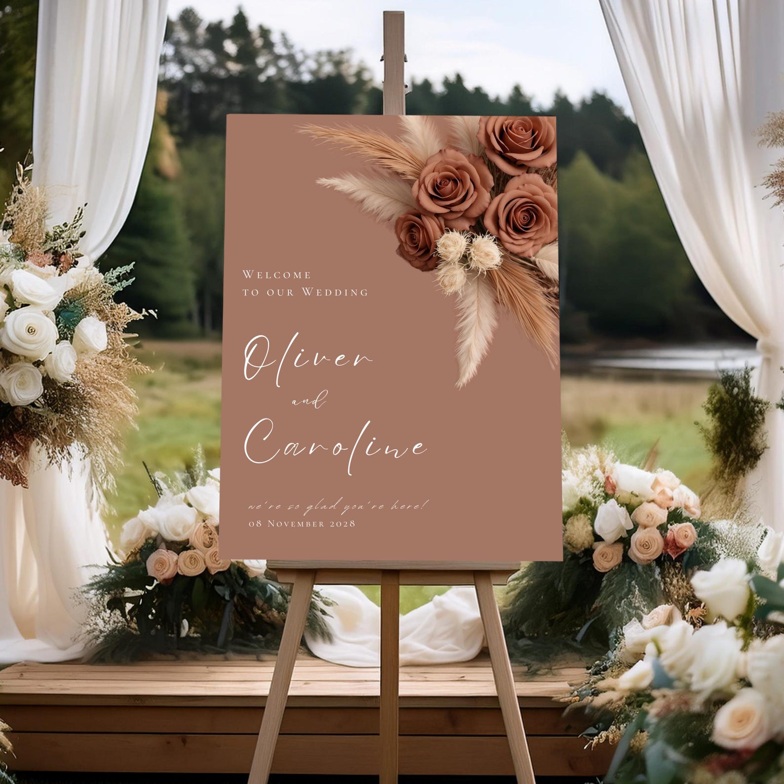 Mocha Mousse Color Pantone Floral Wedding Templates Bundle Set, Wedding ...