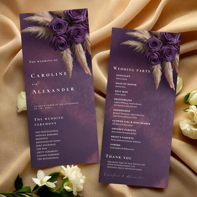 Purple Floral Wedding Programs Template, Ceremony Program Itinerary ...