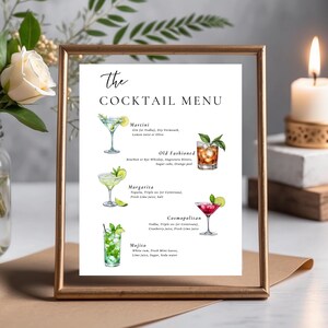 Modern Cocktail Menu Sign, Wedding Cocktail Menu, Drink Menu Sign ...