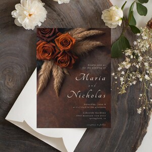 Rust Brown Orange Floral Wedding Invitation, Canva Editable Template ...