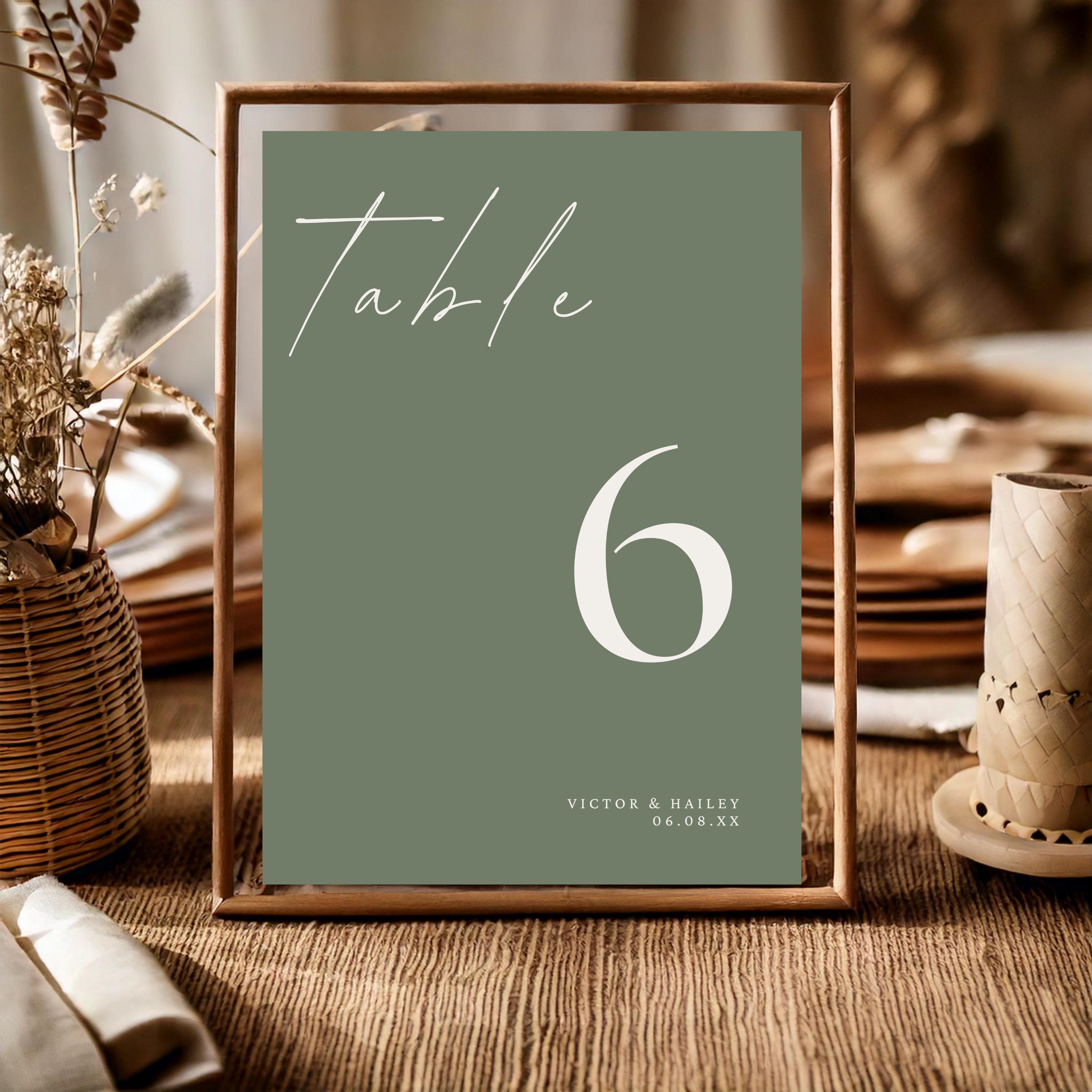 Sage Green Wedding Table Number Signs, Canva Editable Template, Table ...