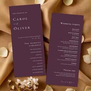 Dark Purple Wedding Programs Template, Ceremony Program Itinerary ...