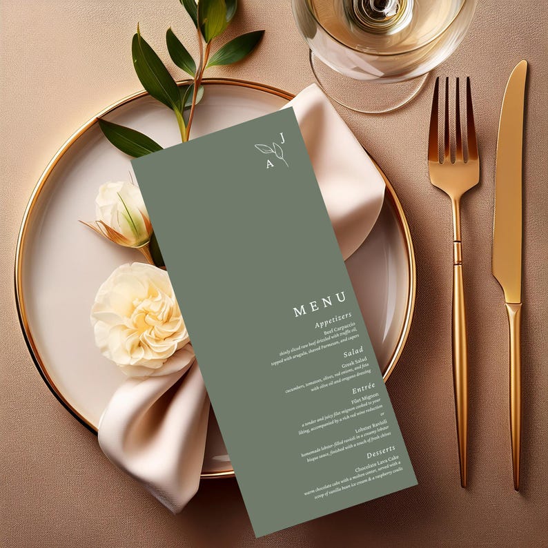 Sage Green Wedding Menu Template, Minimalist Menu, Canva Editable ...