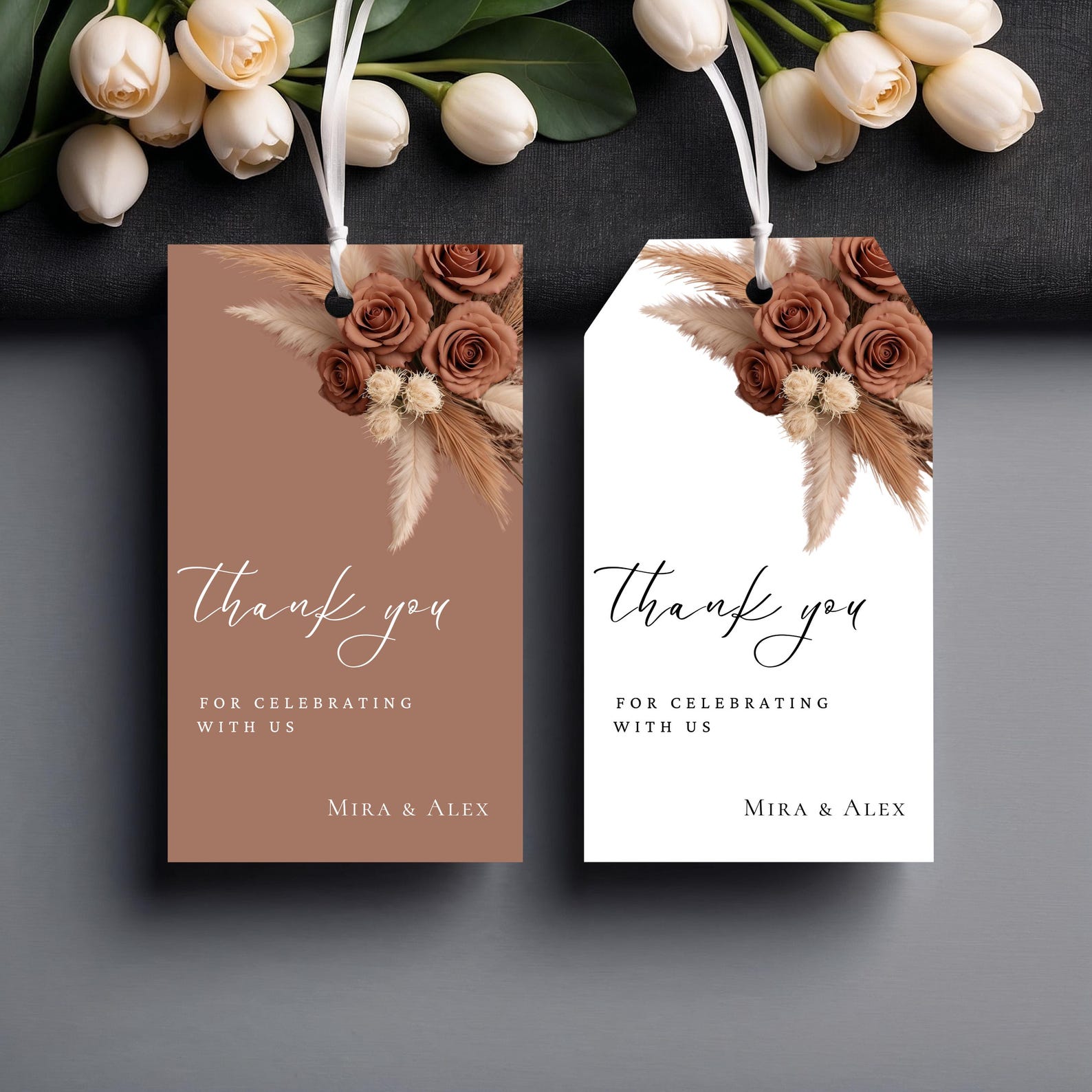 Mocha Mousse Color Pantone Floral Wedding Favor Tags Template, Editable ...