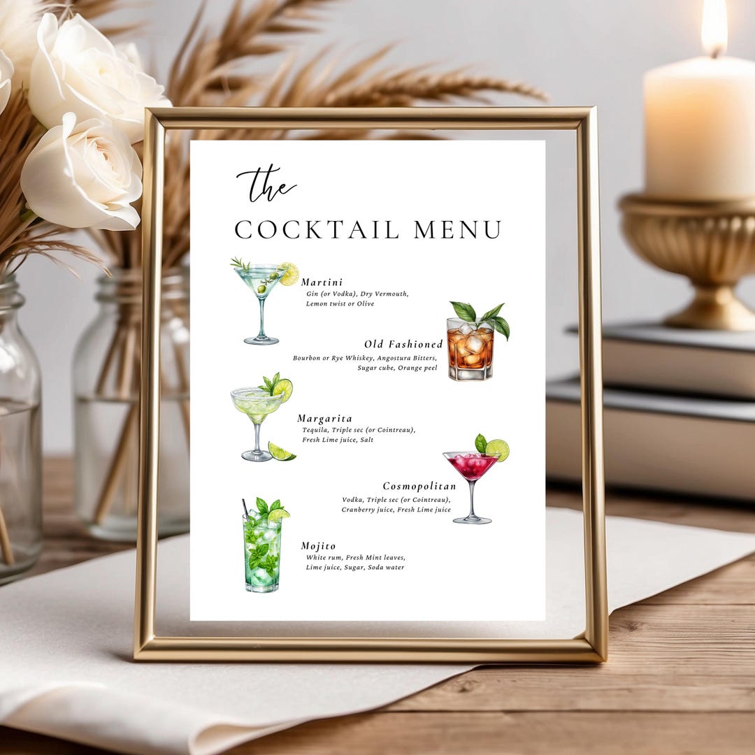 Modern Cocktail Menu Sign, Wedding Cocktail Menu, Drink Menu Sign ...