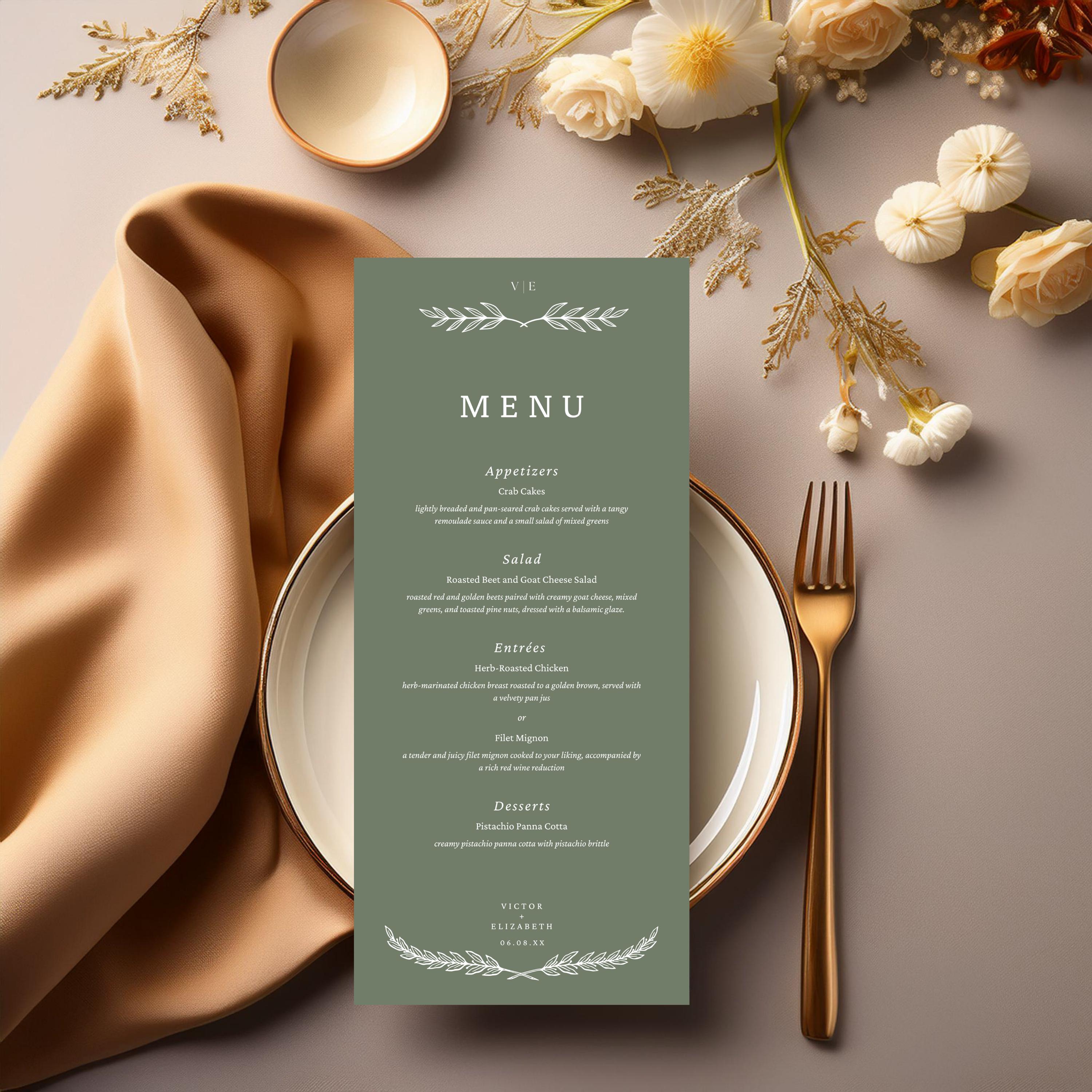 Sage Green Wedding Menu Template, Minimalist Menu, Canva Editable ...