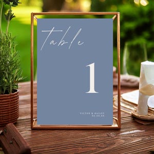 Dusty Blue Wedding Table Number Signs, Canva Editable Template, Table ...