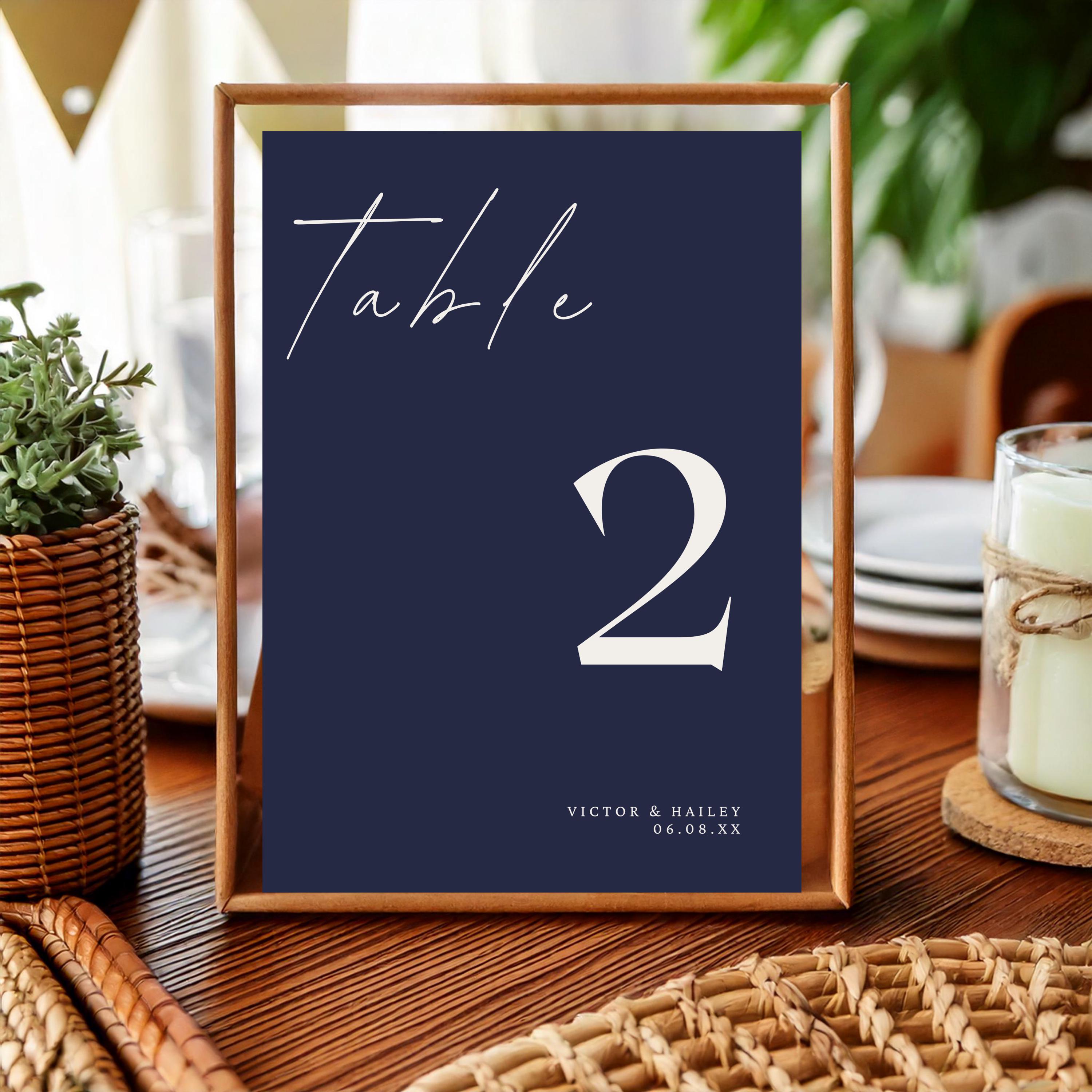 Navy Blue Wedding Table Number Signs, Canva Editable Template, Table ...