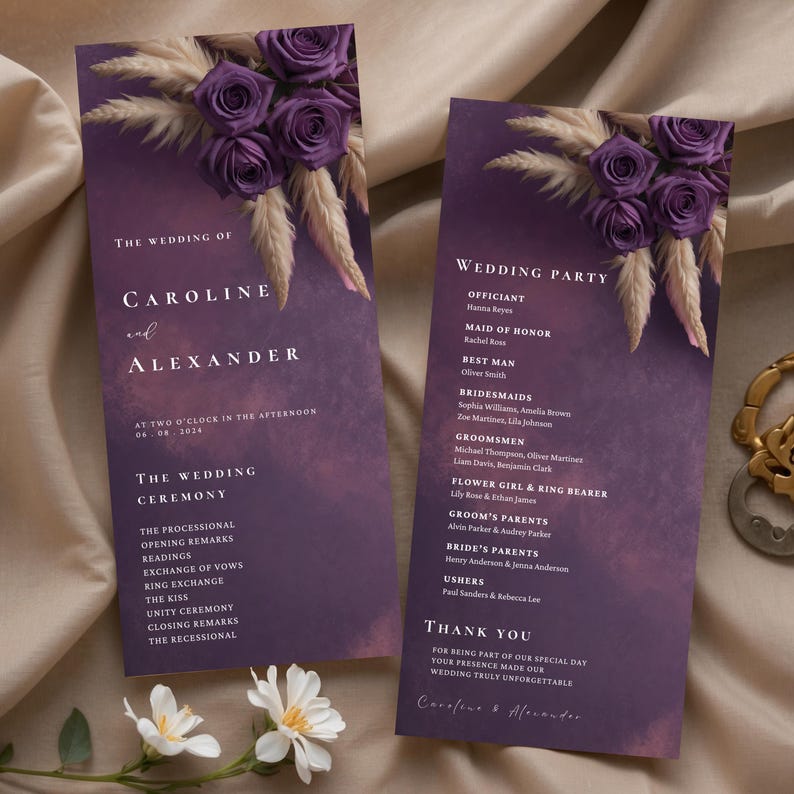 Purple Floral Wedding Programs Template, Ceremony Program Itinerary ...