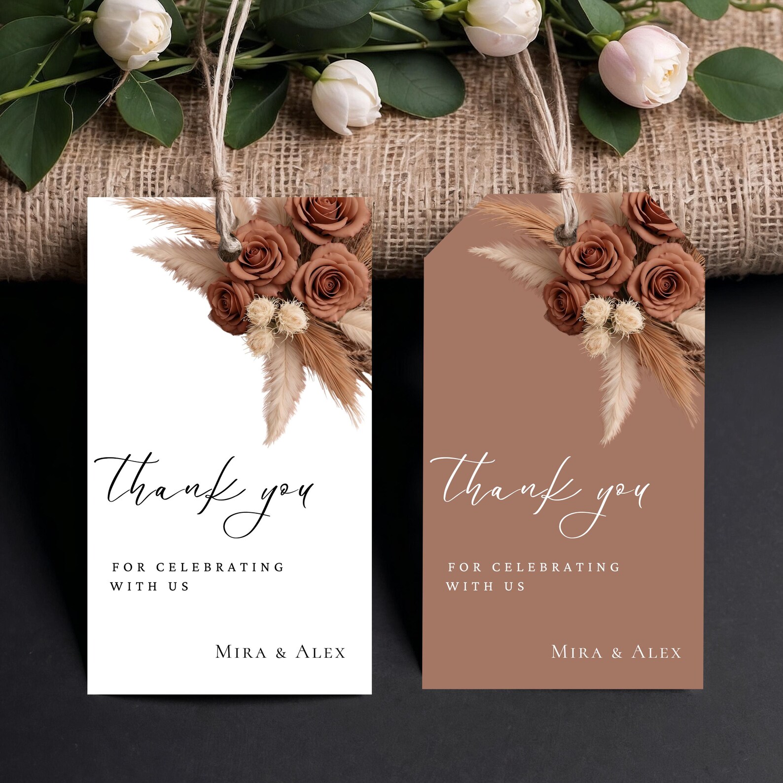 Mocha Mousse Color Pantone Floral Wedding Favor Tags Template, Editable ...