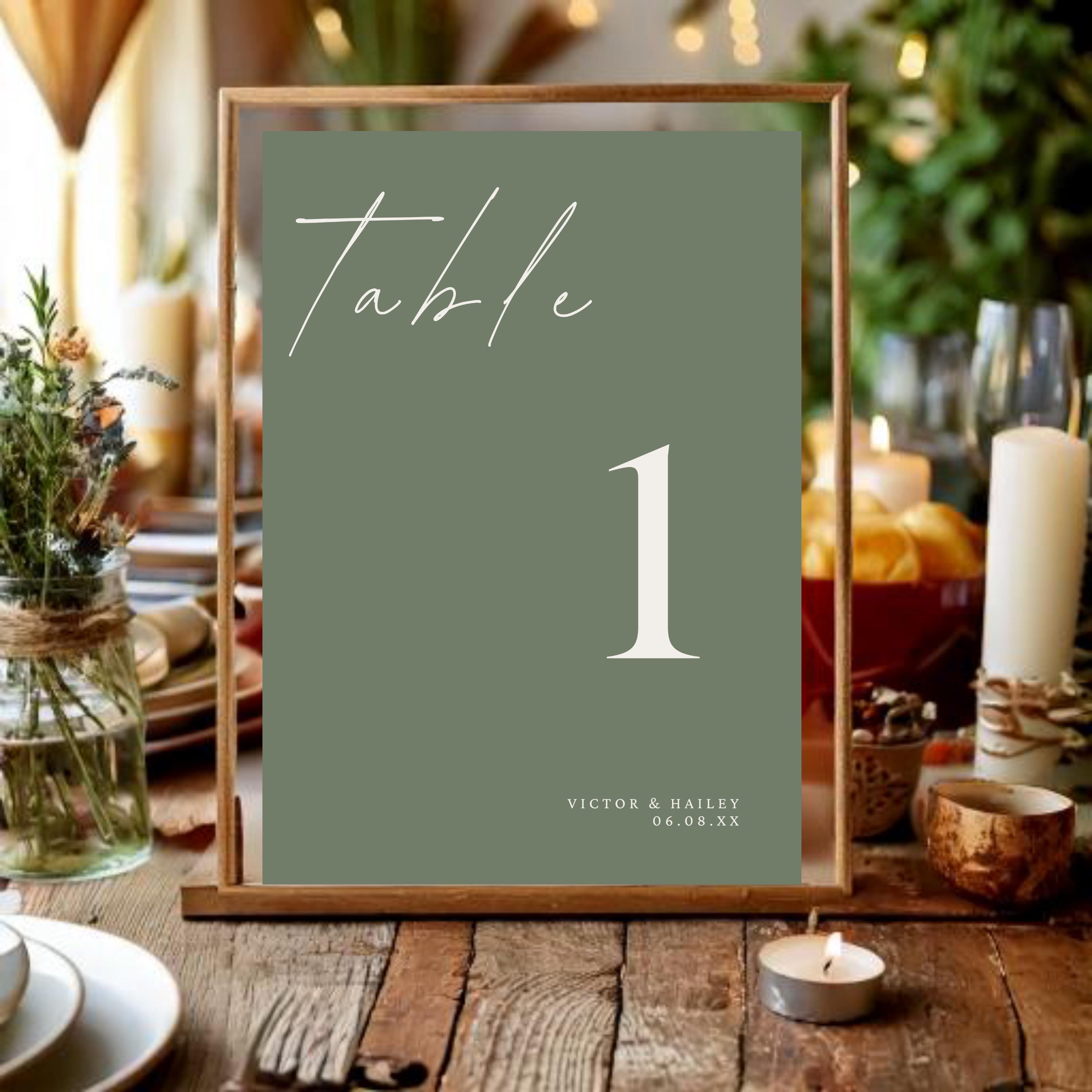 Sage Green Wedding Table Number Signs, Canva Editable Template, Table ...
