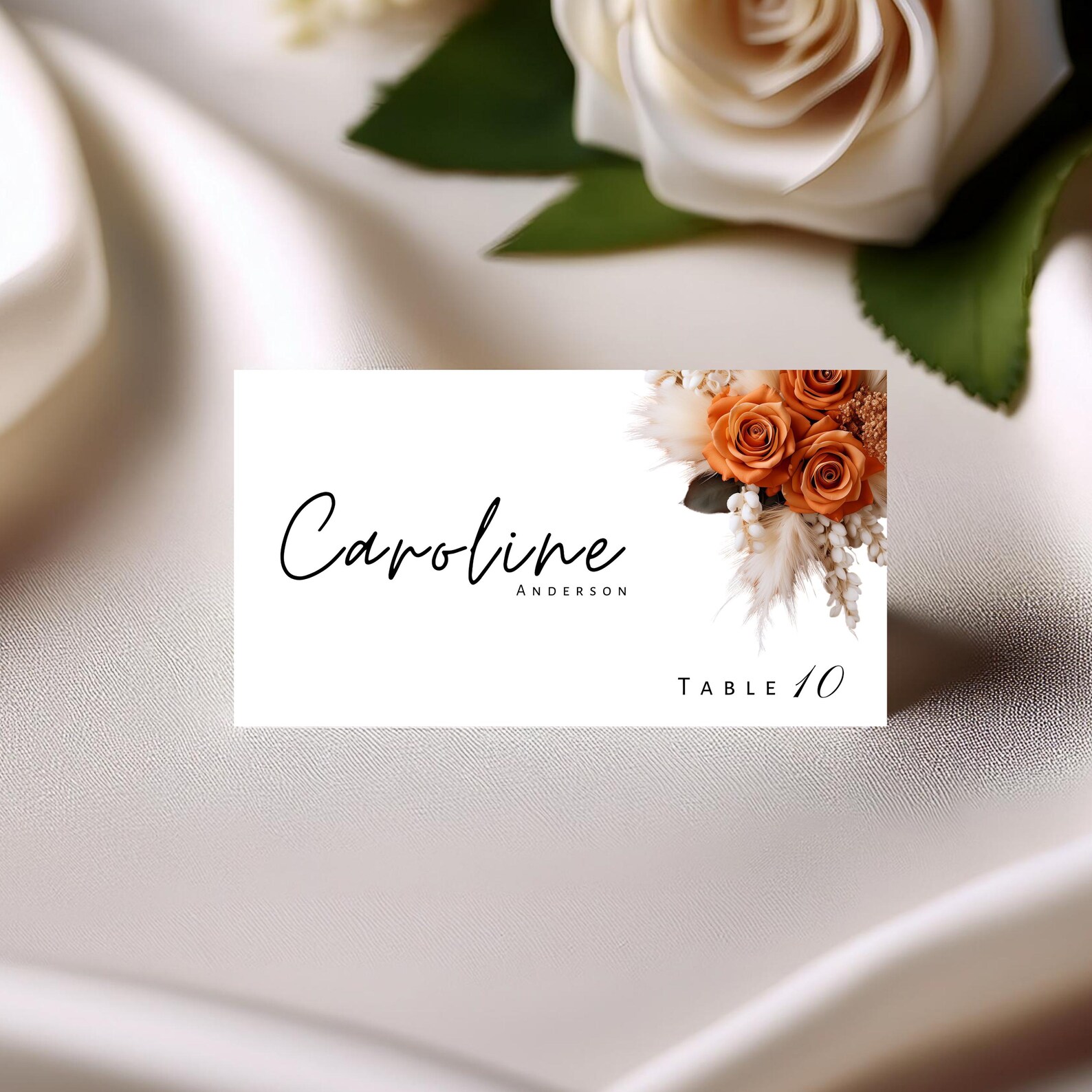 Burnt Orange Floral Place Cards Wedding Template, Instant Download ...
