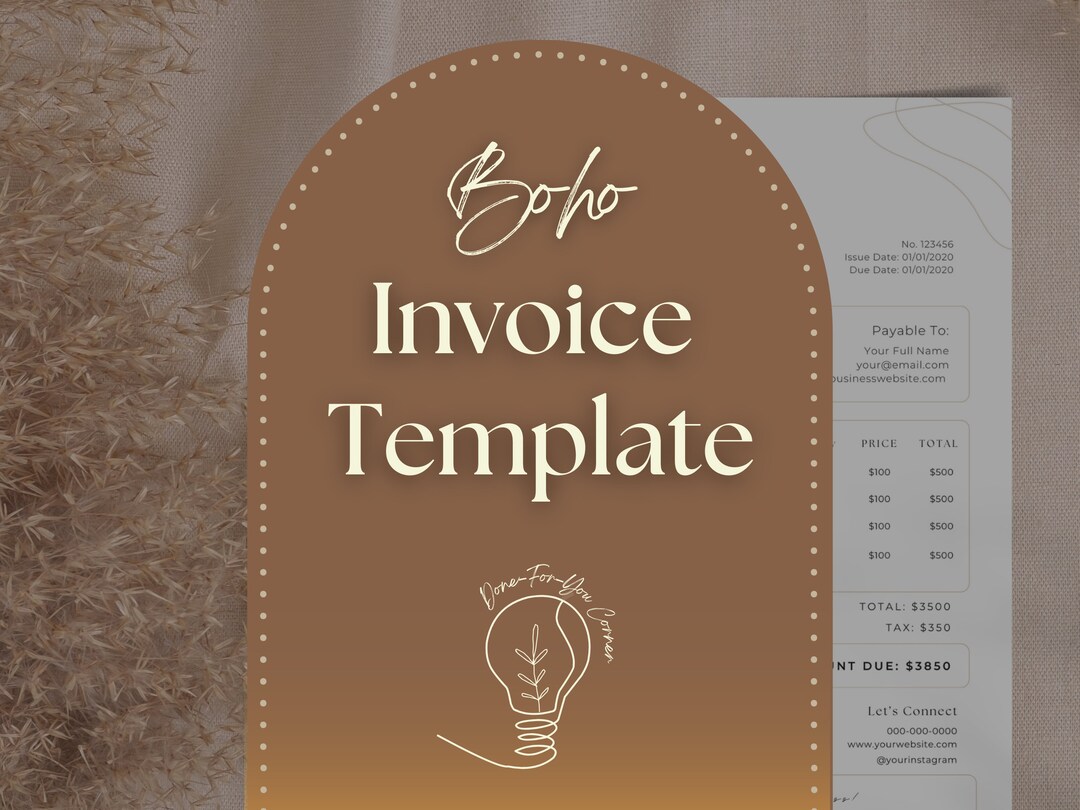 Boho Invoice Template for Small Business and Freelancers | Digital ...