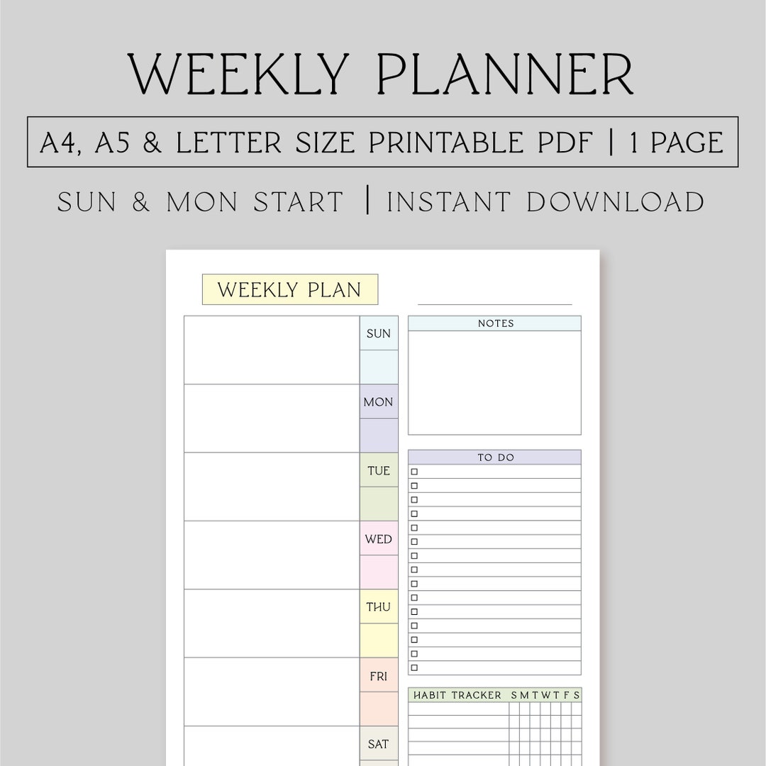 Printable Weekly Planner, Monday Start, Sunday Start, to Do List ...