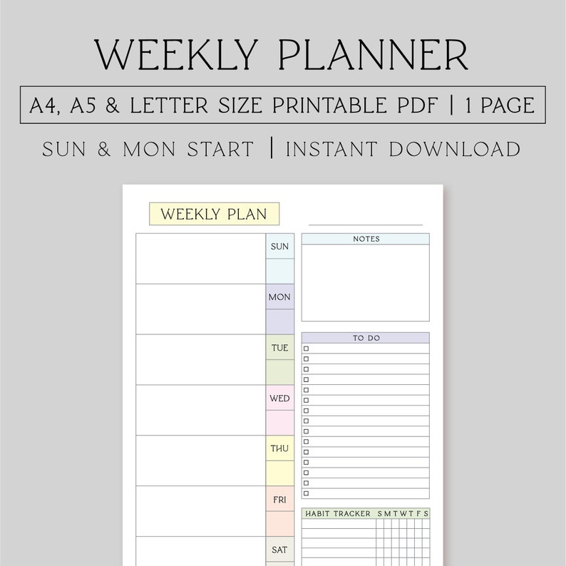 Printable Weekly Planner, Monday Start, Sunday Start, to Do List ...