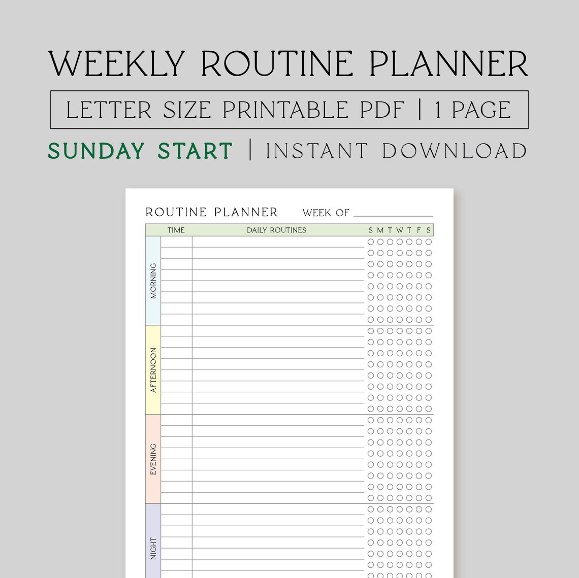 Printable Sunday Start Weekly Routine Planner 8.5X11, to Do List ...