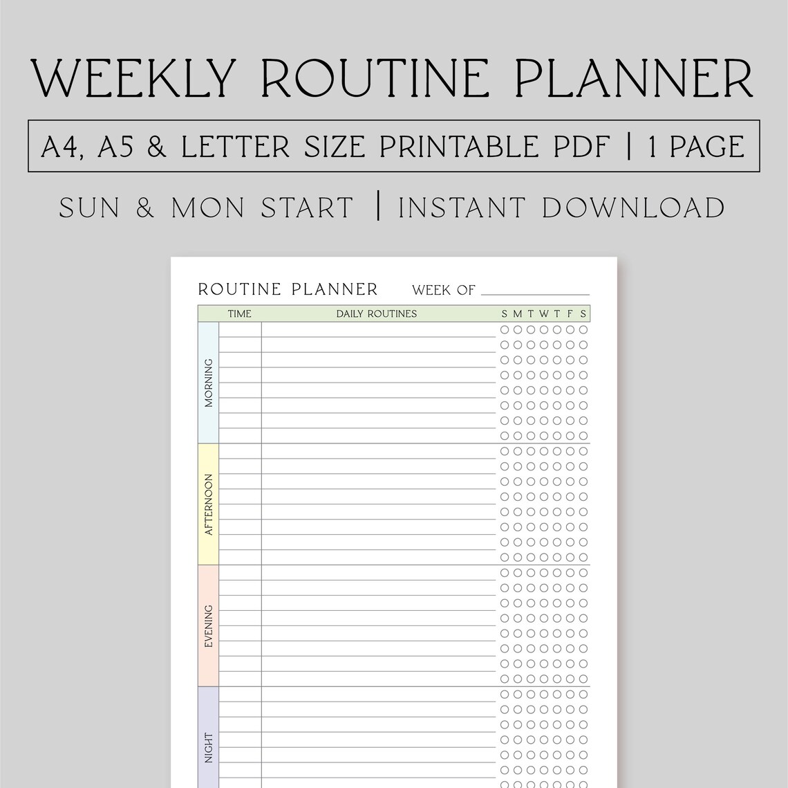 Printable Weekly Routine Planner, Monday Start, Sunday Start, Planner ...