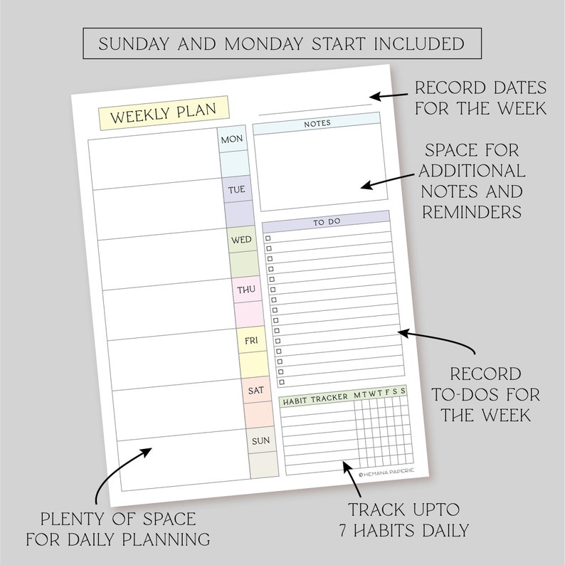 Printable Weekly Planner, Monday Start, Sunday Start, to Do List ...