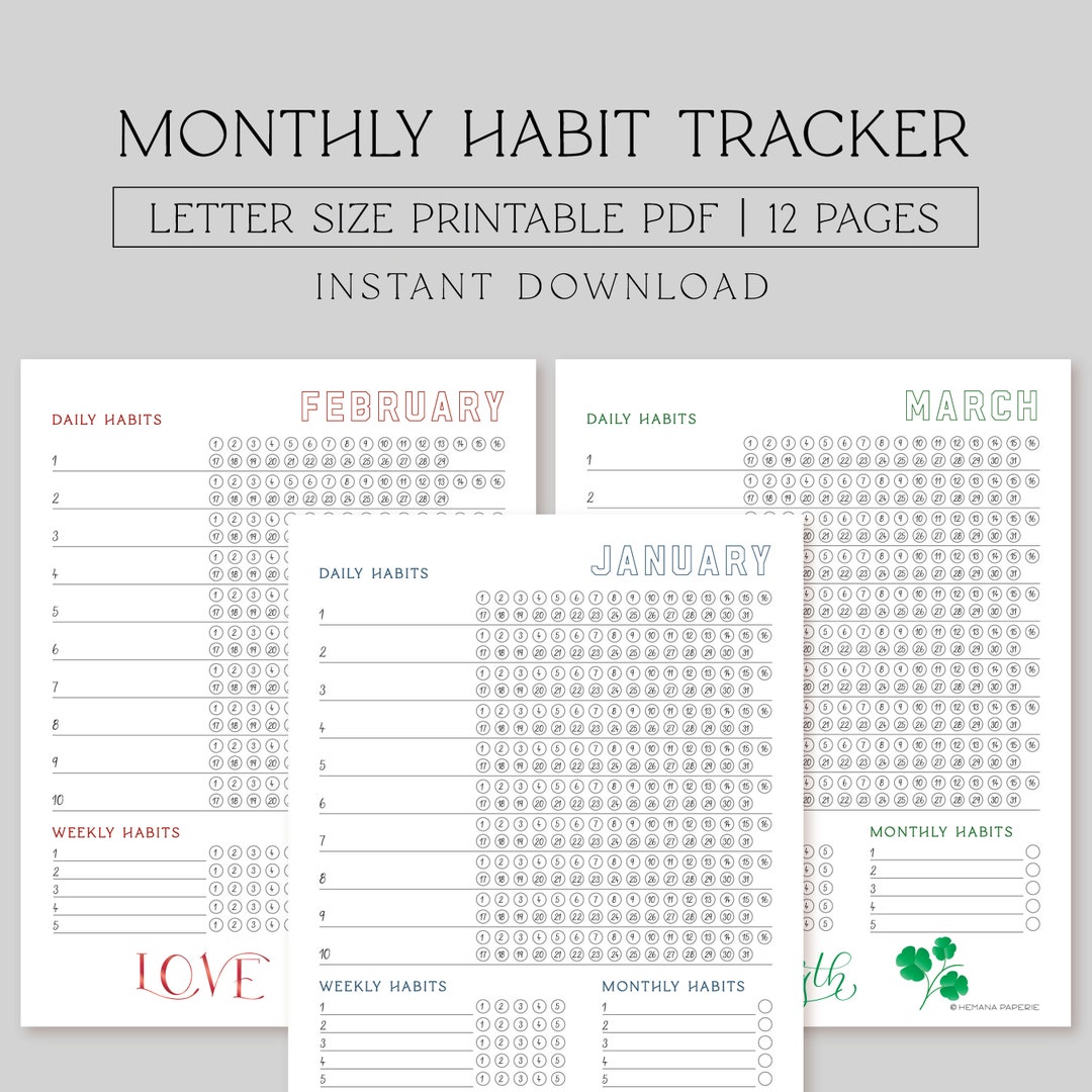 Printable Seasonal 12 Month Habit Tracker 8.5X11 Digital Download Daily ...