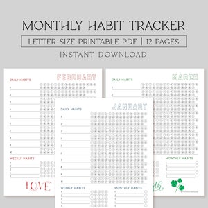 Printable Seasonal 12 Month Habit Tracker 8.5X11 | Digital Download ...