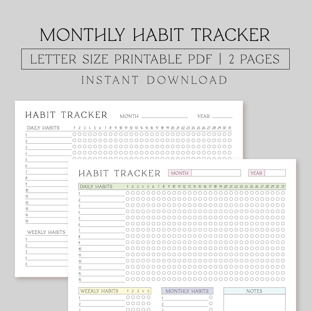 Printable Daily, Weekly, Monthly Habit Tracker 8.5X11 | Digital ...