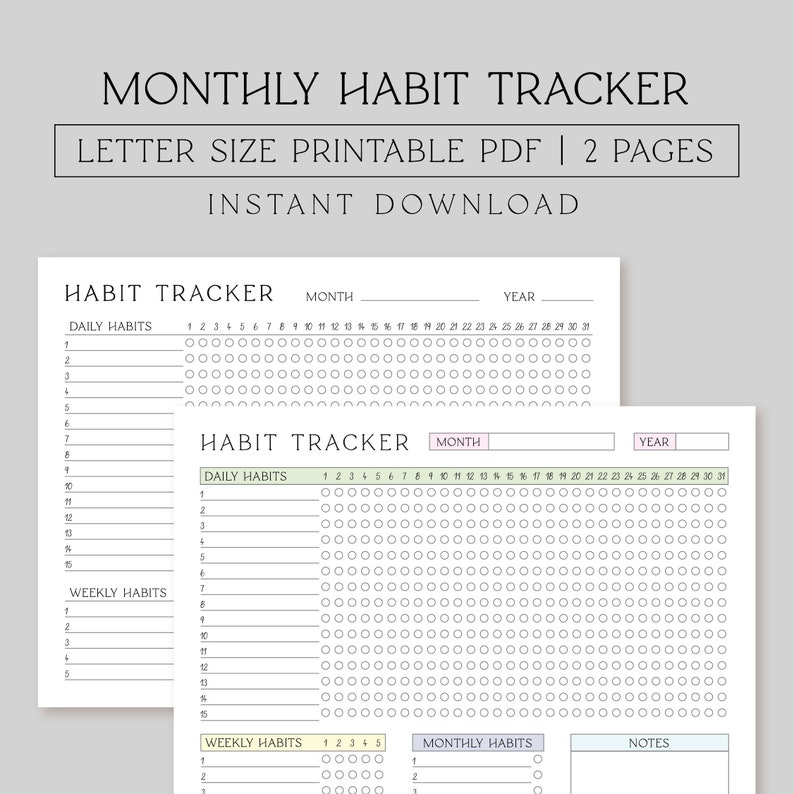 Printable Daily, Weekly, Monthly Habit Tracker 8.5X11 | Digital ...