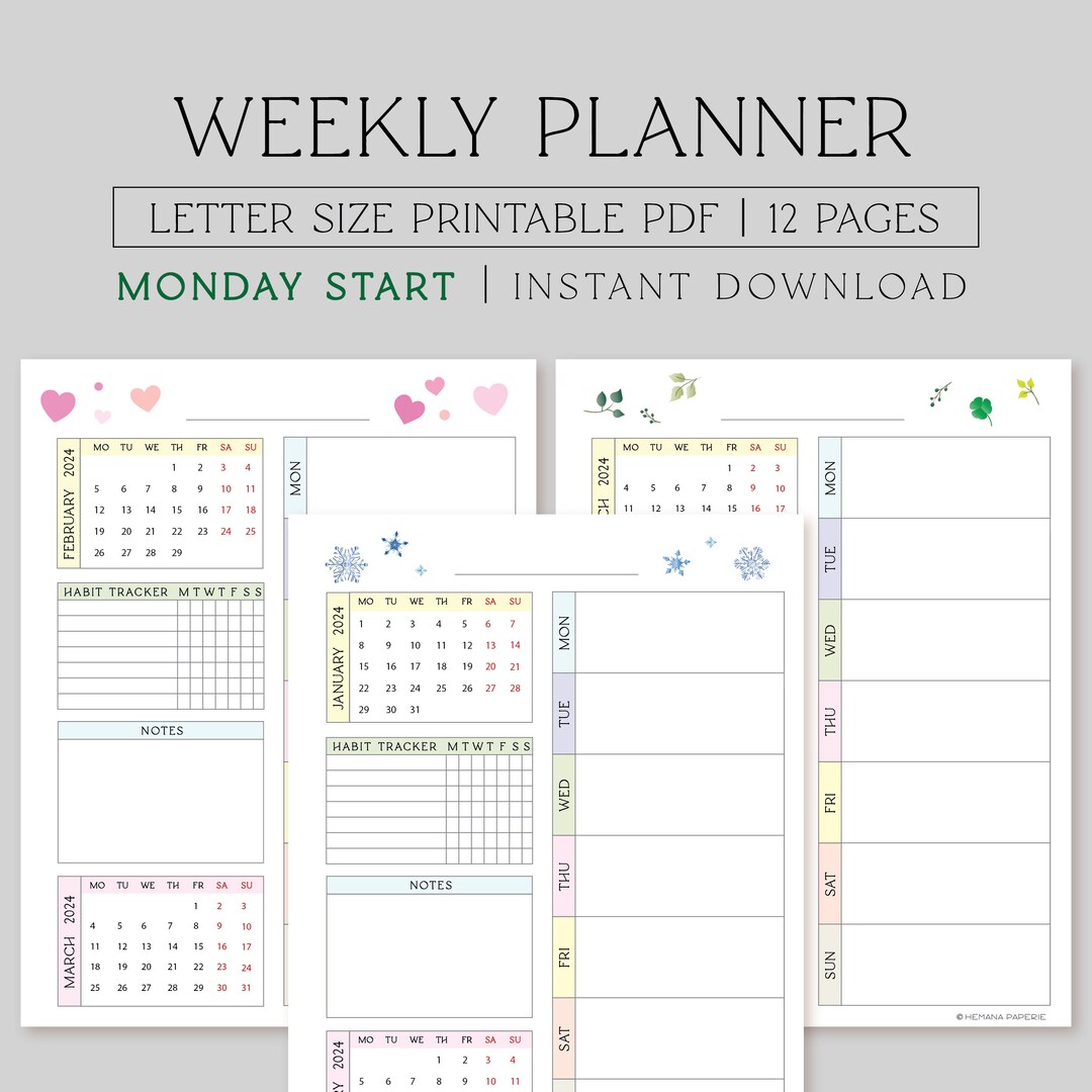 Printable Weekly Planner 8.5X11, Monday Start, to Do List, Weekly ...