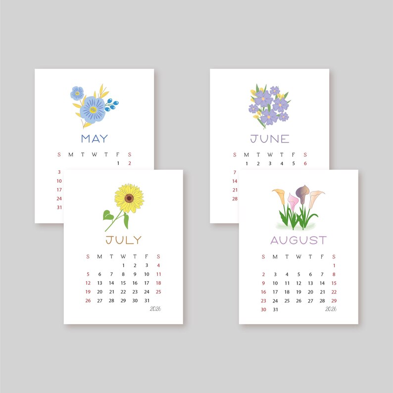 2026 Floral Desk Calendar, A2 Printable Planner (digital Download ...