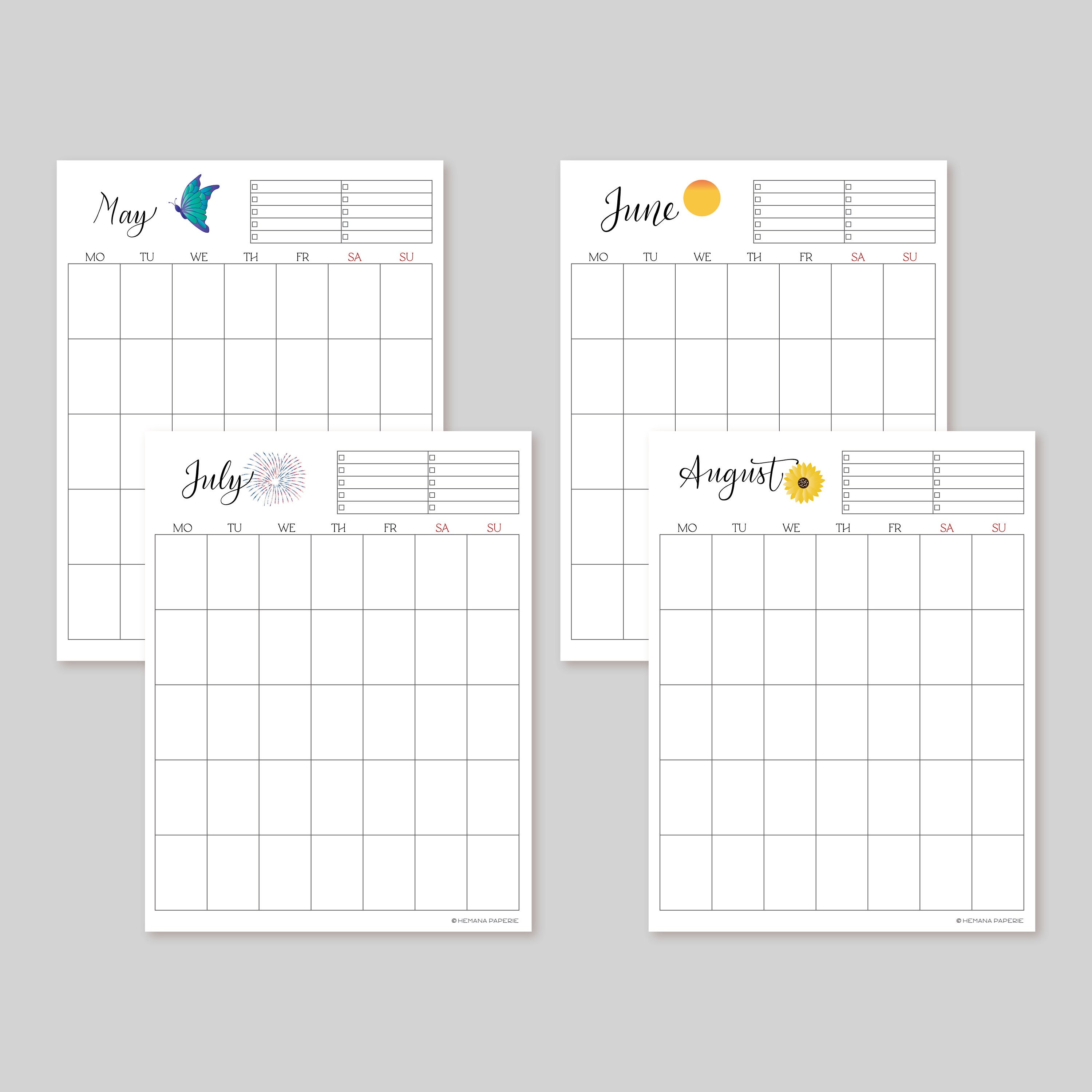 Printable Undated Monday Start Calendar 8.5X11, Seasonal Planner ...