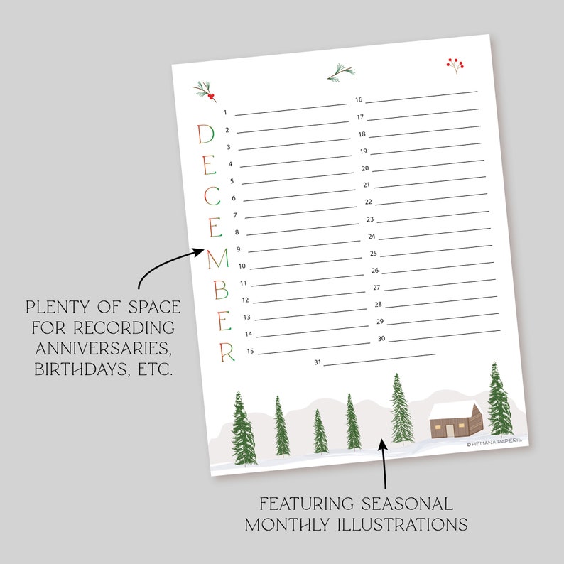 Printable Birthday Tracker, Anniversary Celebration Calendar for 12 ...