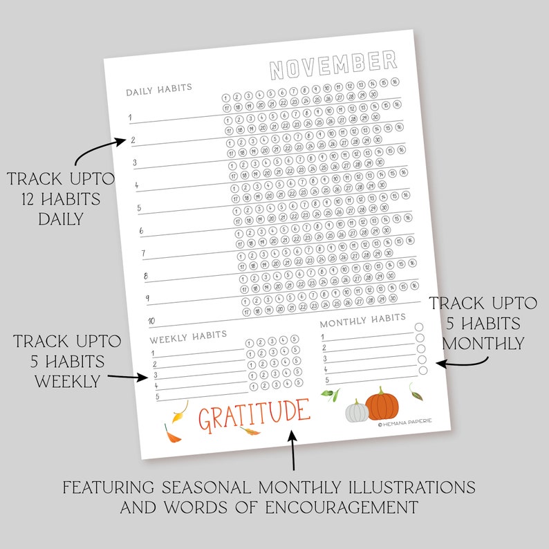 Printable Seasonal 12 Month Habit Tracker 8.5X11 | Digital Download ...