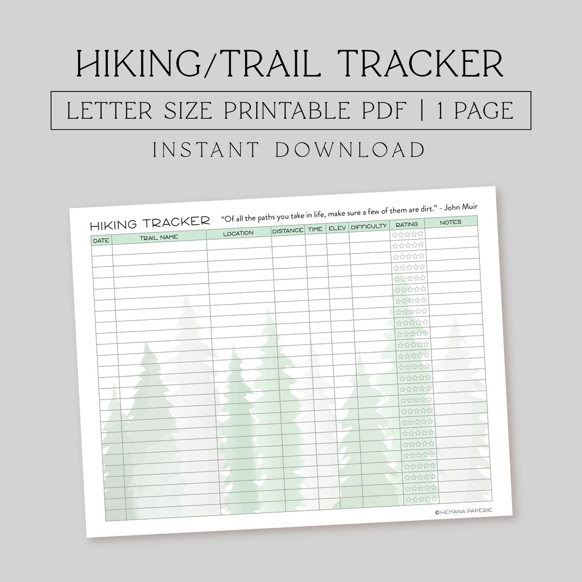 Printable Hiking Tracker 8.5X11 | Digital Download | Hiking Distance ...