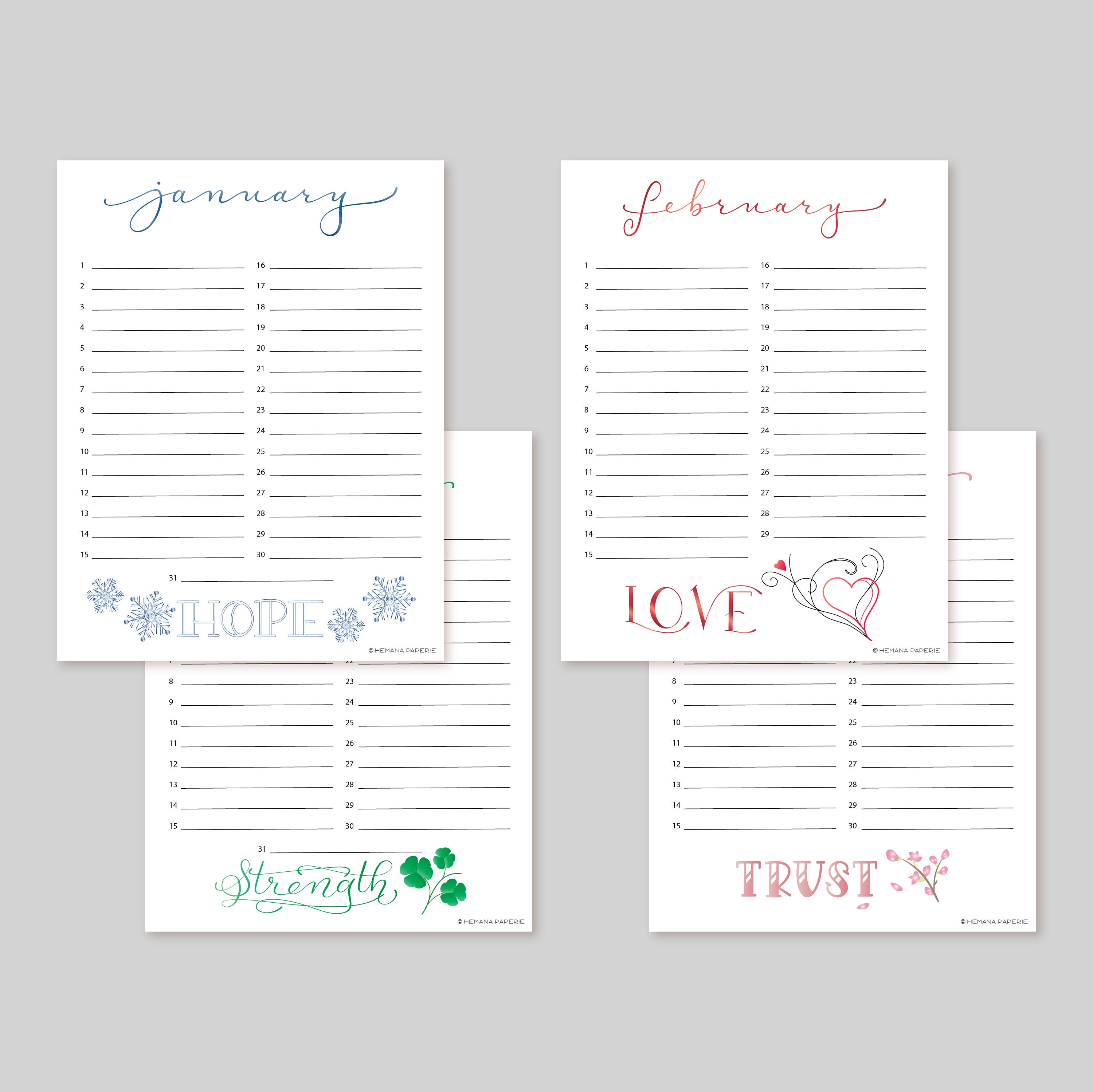 Printable Celebration Monthly Vertical Calendar for 12 Months ...