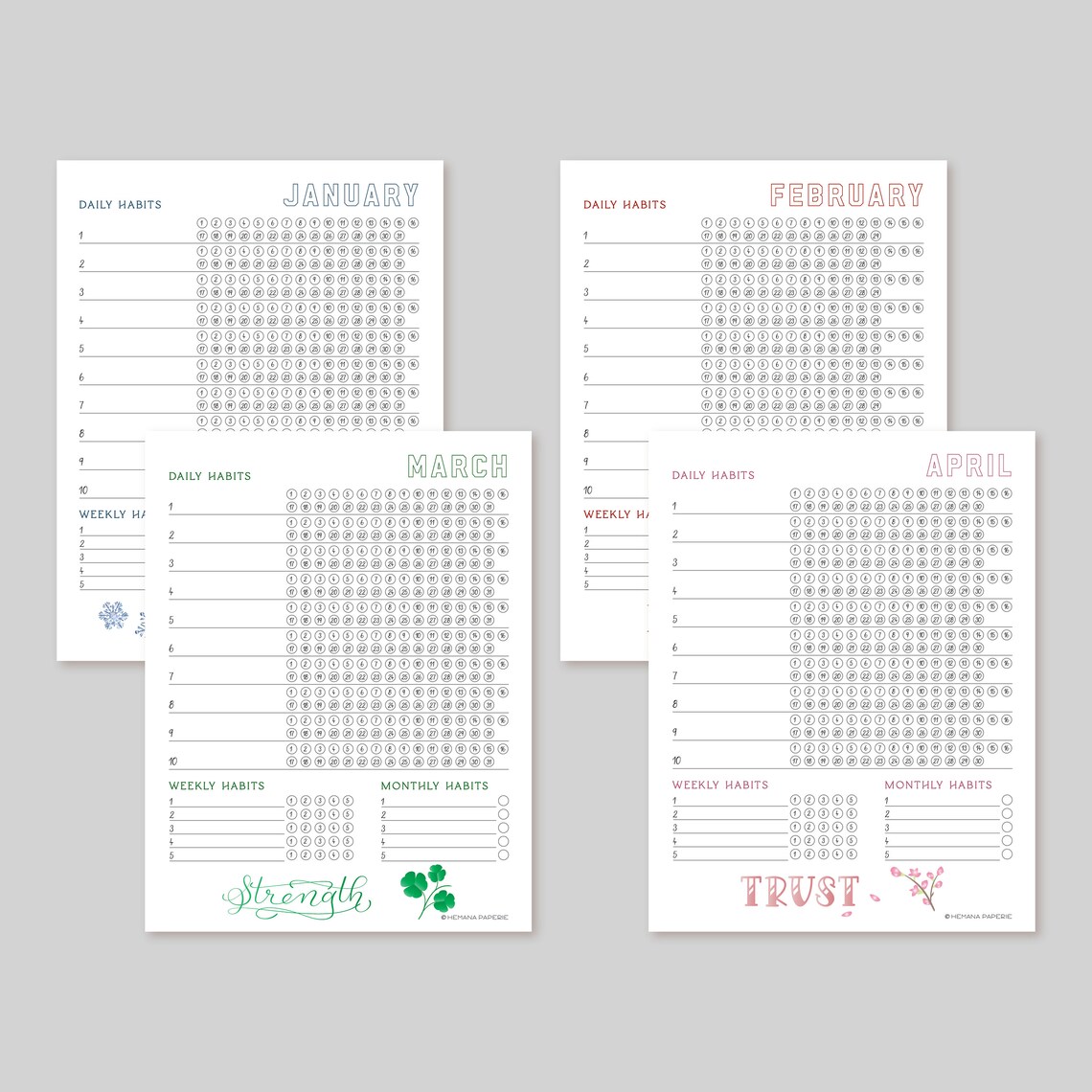 Printable Seasonal 12 Month Habit Tracker 8.5X11 Digital Download Daily ...