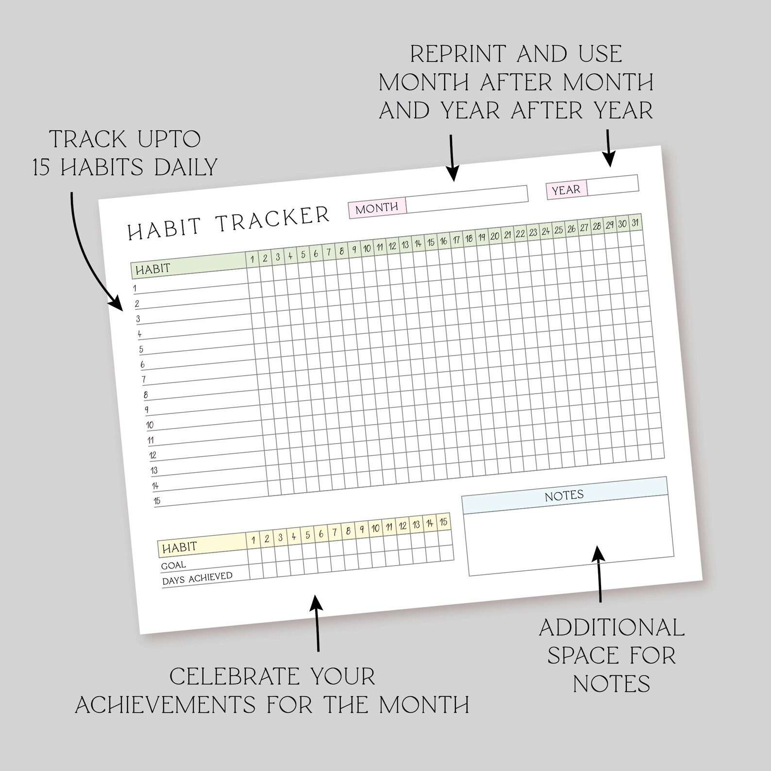 Printable Habit Tracker 8.5X11 | Digital Download | Two Formats ...