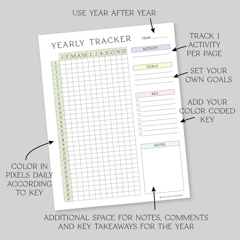Printable Yearly Activity Tracker 8.5X11 | Digital Download - Etsy