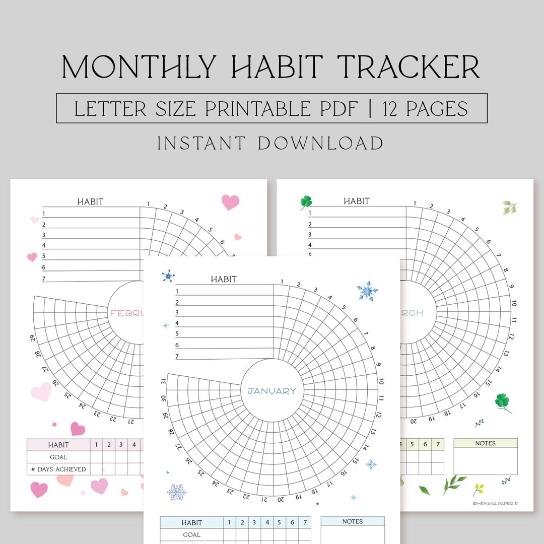 Printable Seasonal 12 Month Habit Tracker 8.5X11 | Digital Download ...